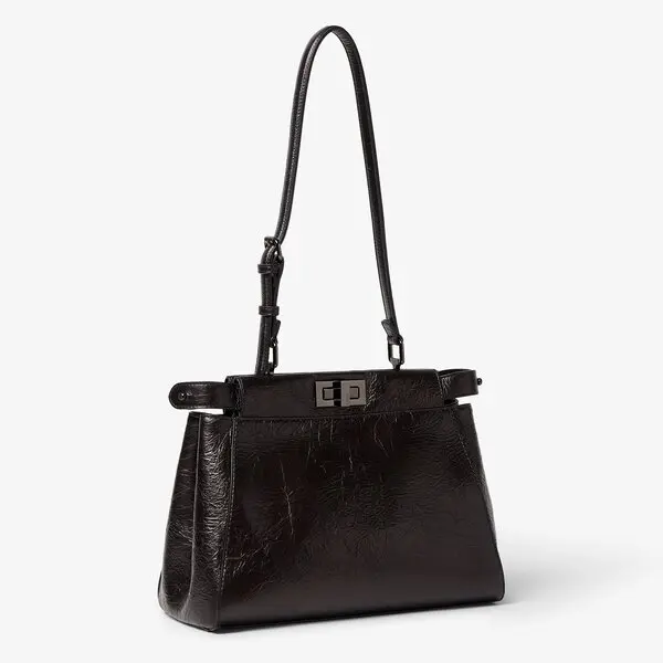Fendi My Peekaboo Small Crackled Black Leather Bag